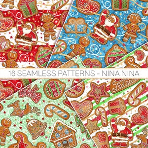 Christmas Digital Papers Pack, Gingerbread, Cute Santa Claus Seamless ...