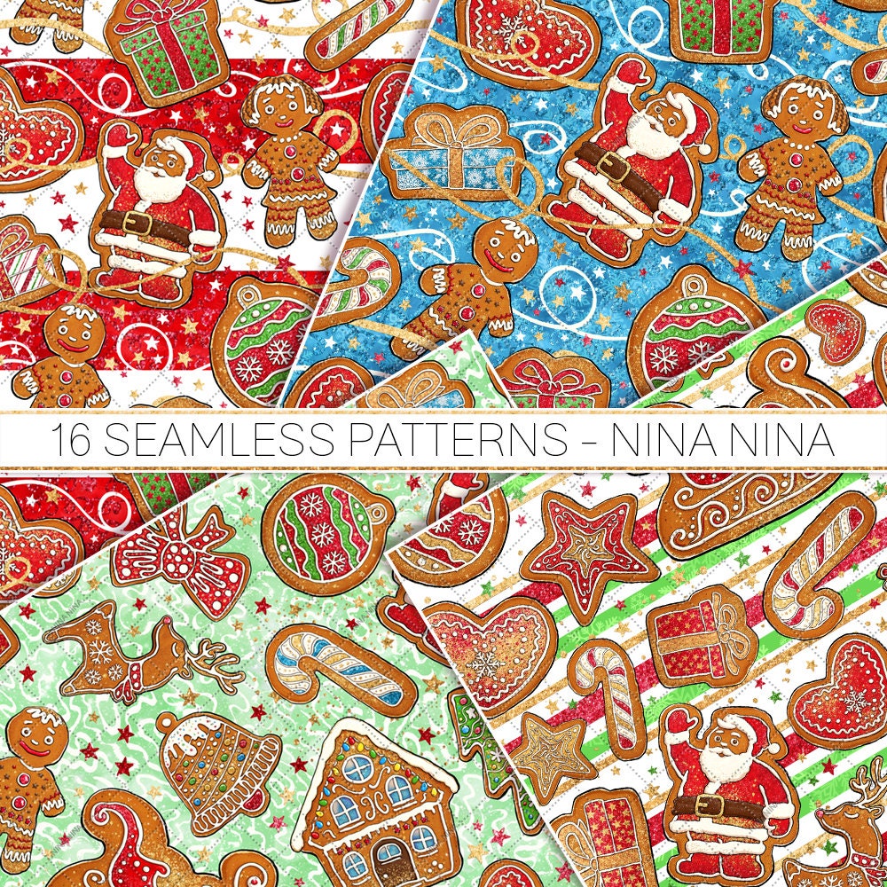 Christmas Digital Papers Pack Gingerbread Cute Santa Claus - Etsy