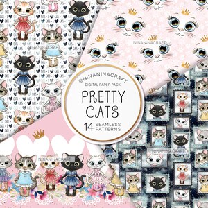 Cute Cats Seamless Pattern Pack, Hand Drawn Kitty Digital Papers by ...