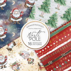 Santa Claus Digital Papers, Christmas Elf and Reindeer Seamless ...