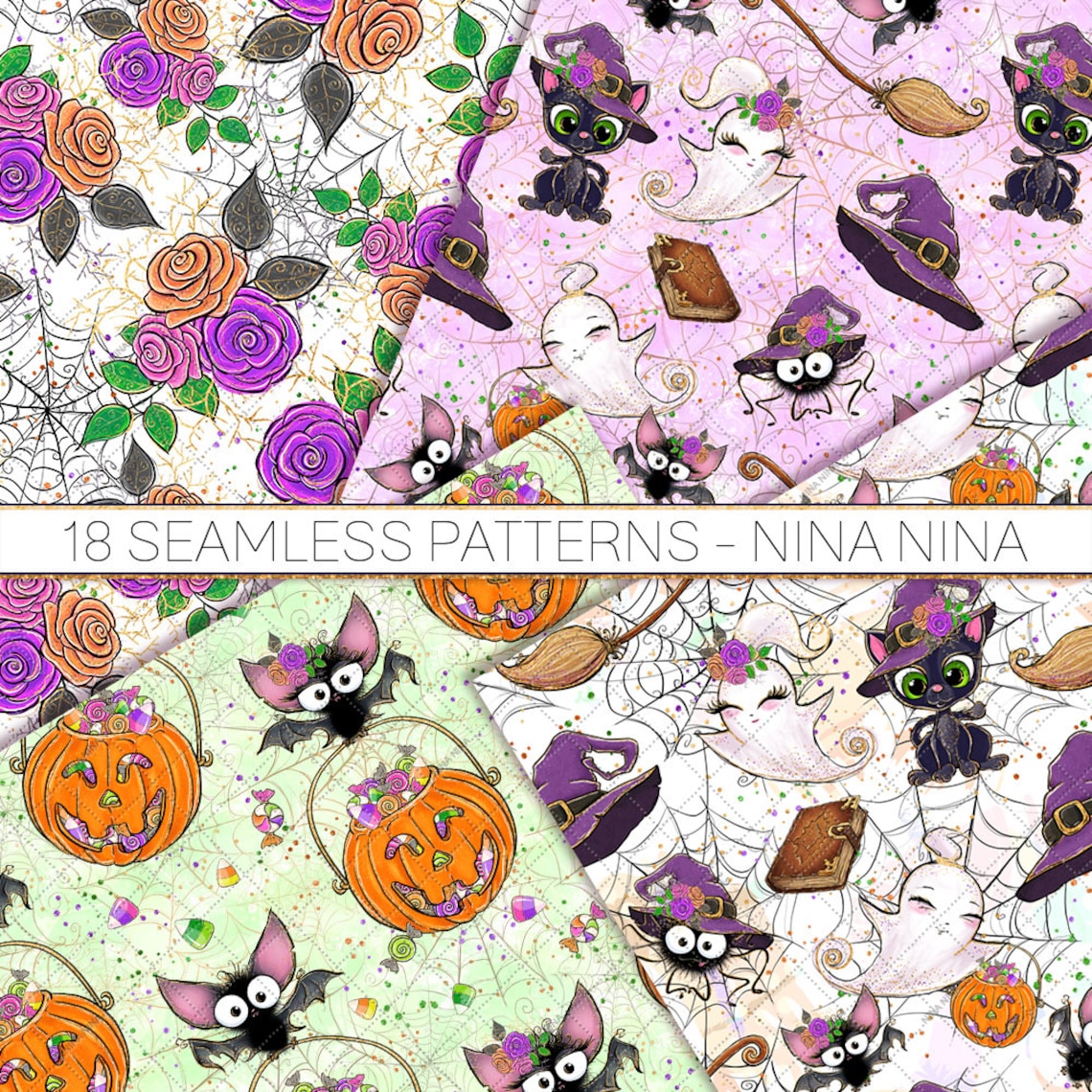 Cute Halloween Digital Papers Halloween Seamless Patterns | Etsy