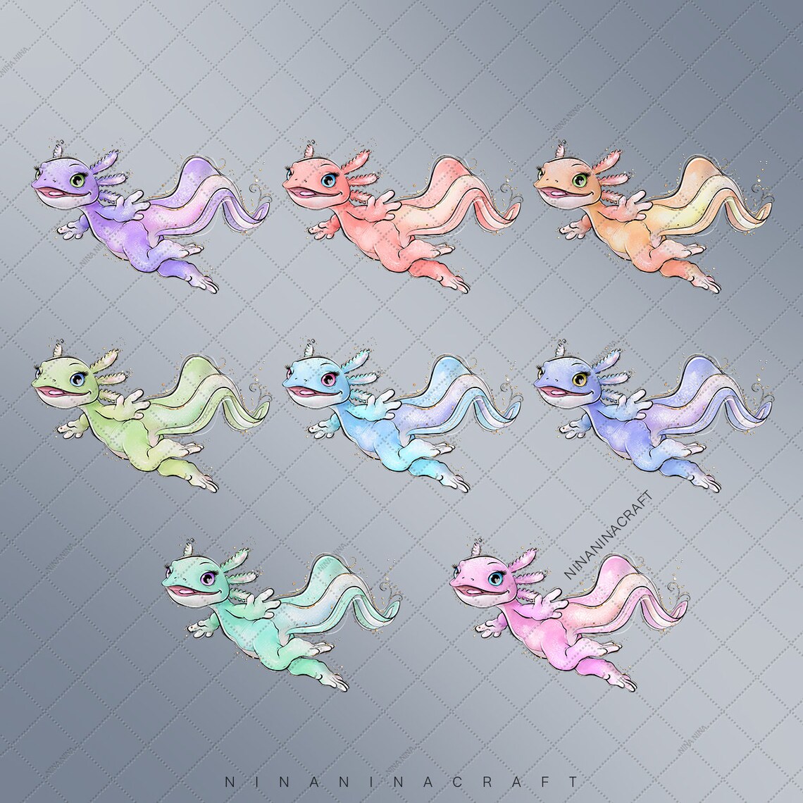 Colorful Axolotls Clip Art Cute Rainbow Axolotls Clipart by - Etsy