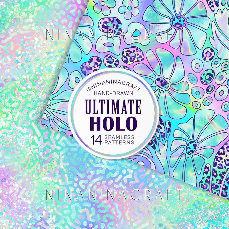 Holographic Seamless Patterns, Iridescent Digital Paper by ...