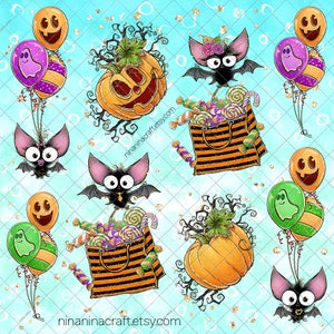 Cute Halloween Clipart Pack, Spooky Glitter Clip Art, Cute Bat, Roses ...