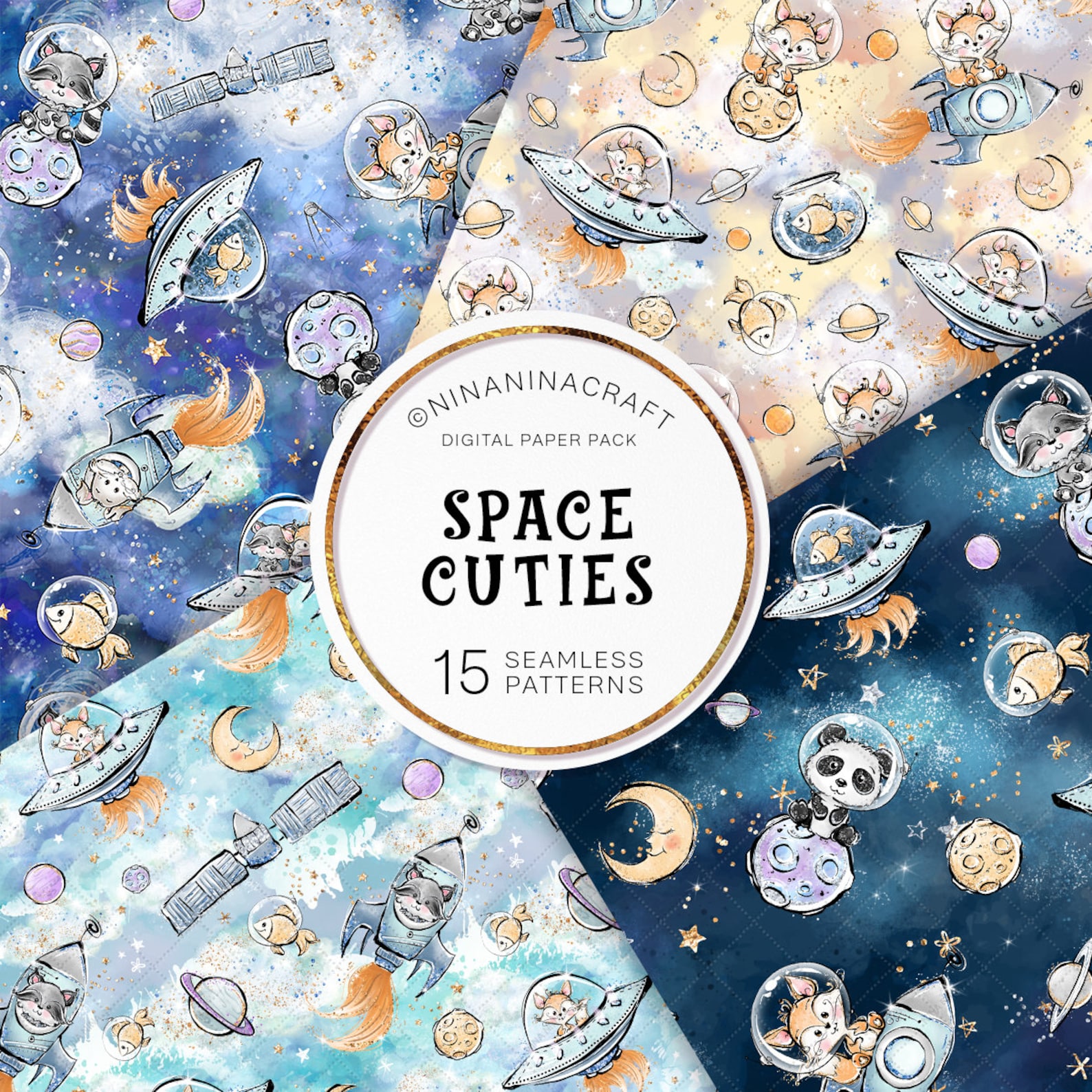 Cute Space Animals Digital Papers Astronaut Cuties Seamless - Etsy