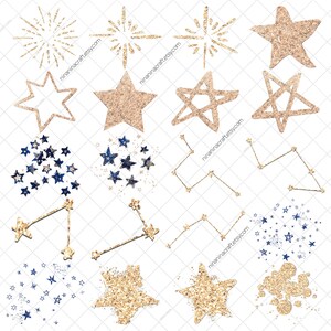 Stars Clipart, Gold Stars Clip Art, Watercolor Planner Stickers, Space ...