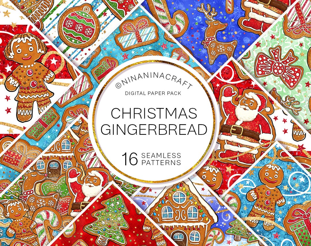 Christmas Digital Papers Pack, Gingerbread, Cute Santa Claus Seamless ...