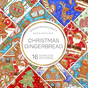 Christmas Digital Papers Pack, Gingerbread, Cute Santa Claus Seamless ...