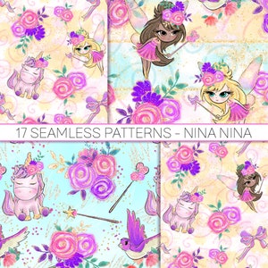 Fairy Digital Papers Pack, Glitter Unicorn Seamless Patterns for Fabric ...