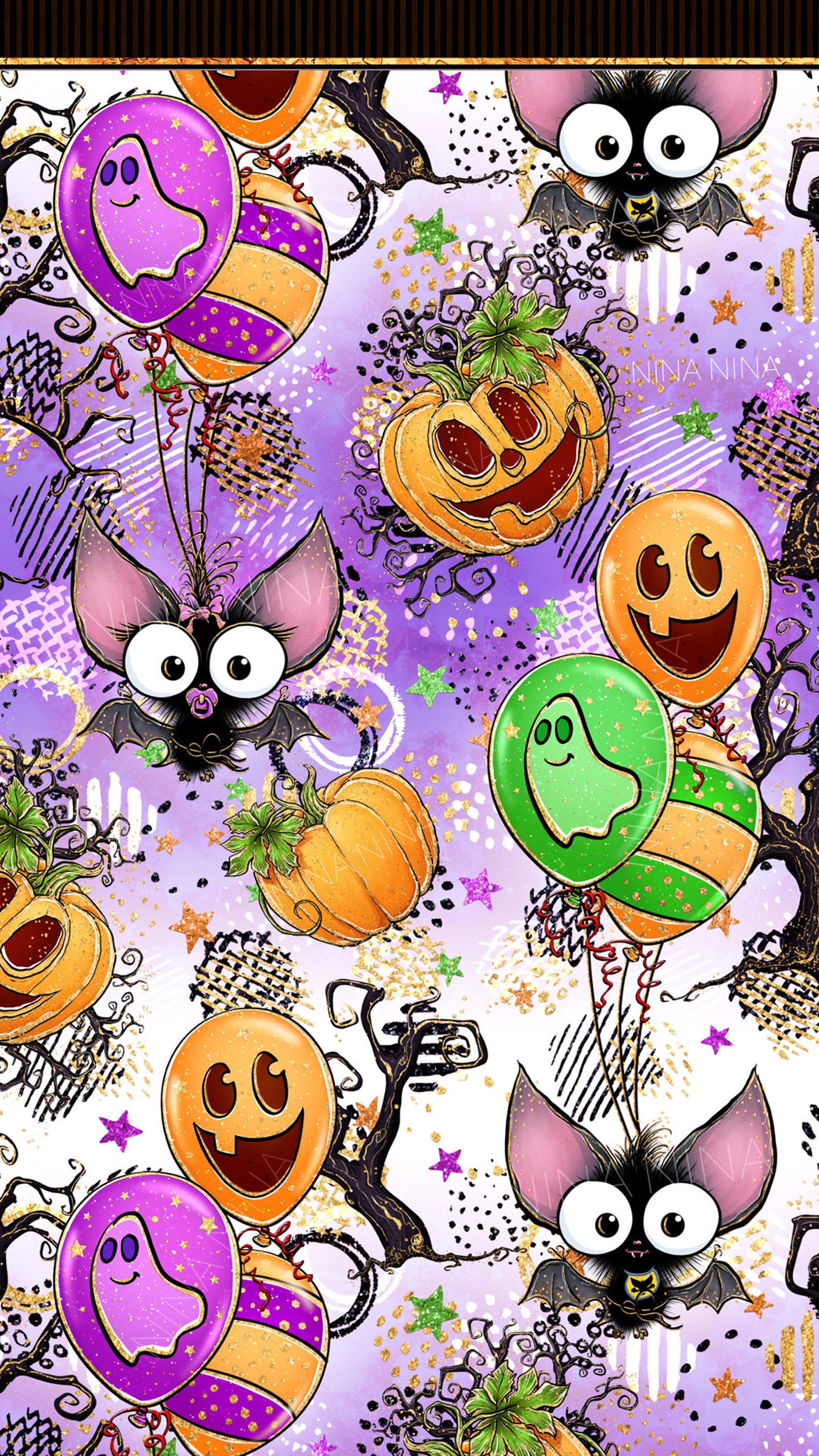 Cute Halloween Digital Papers Pack, Bats Seamless Patterns, Spooky ...