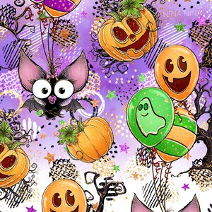 Cute Halloween Digital Papers Pack, Bats Seamless Patterns, Spooky ...