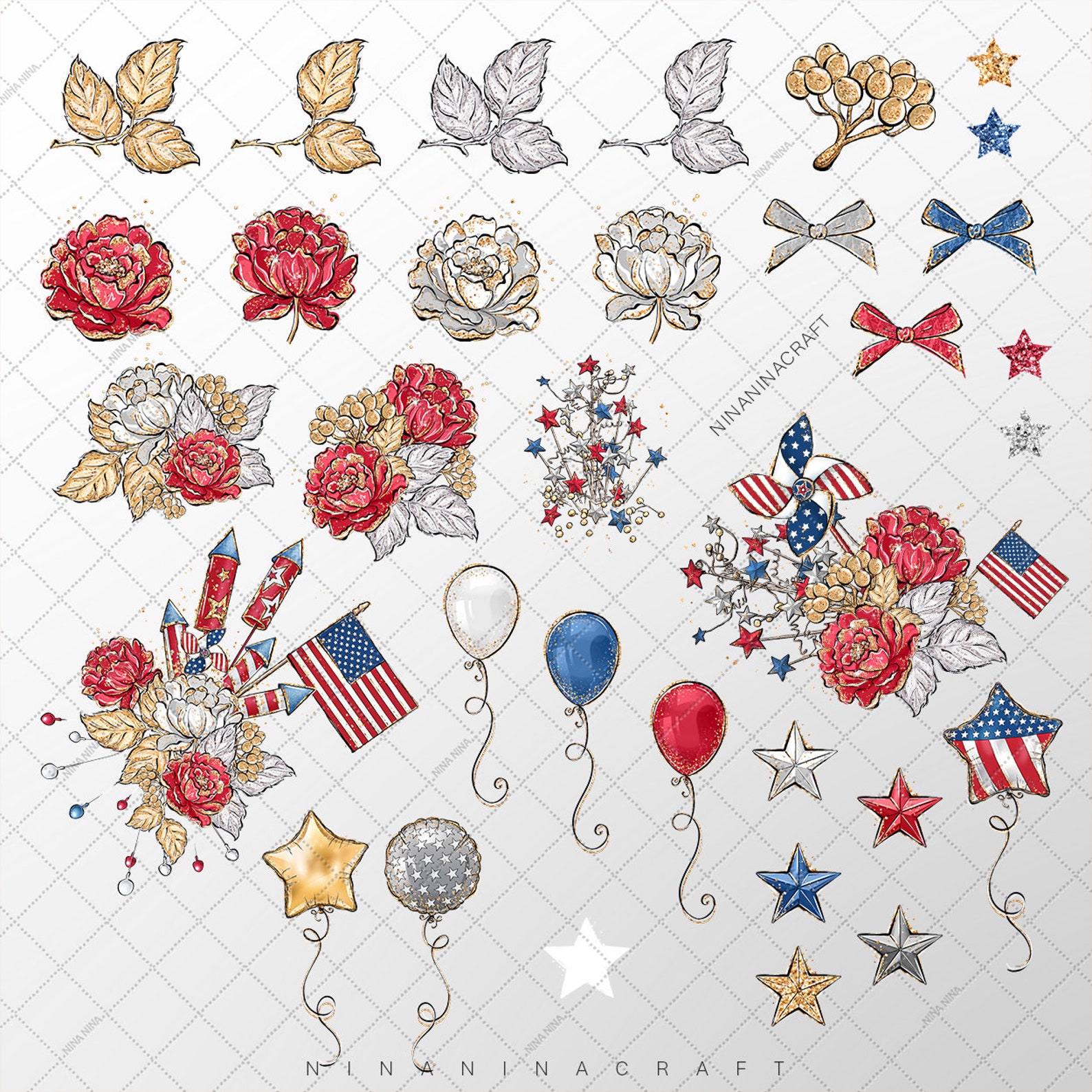 American Flag Clip Art, 4th of July Planner Stickers, Cute Independence ...