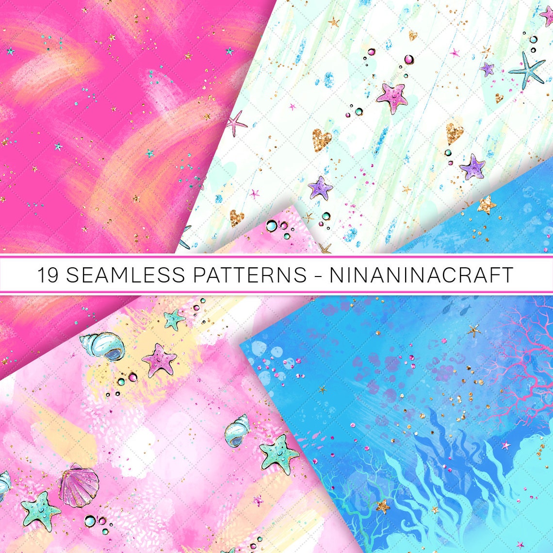 Mermaid Digital Papers Basics Abstract Colorful Seamless | Etsy