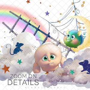 Cute Moon Monsters Clip Art Pack, Stars Clipart by Ninaninacraft ...