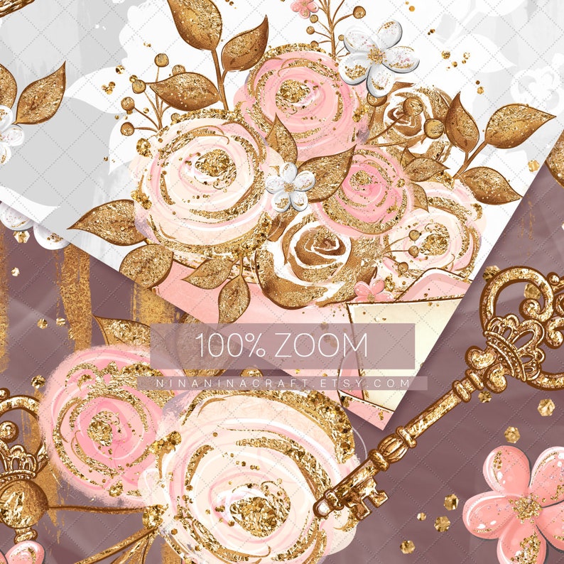 15 Vintage Roses Digital Papers, Flowers Rose Gold Seamless Pattern ...