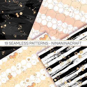 Honey Bee Digital Papers Basics, Gold Glitter Flowers, Fashion Seamless ...