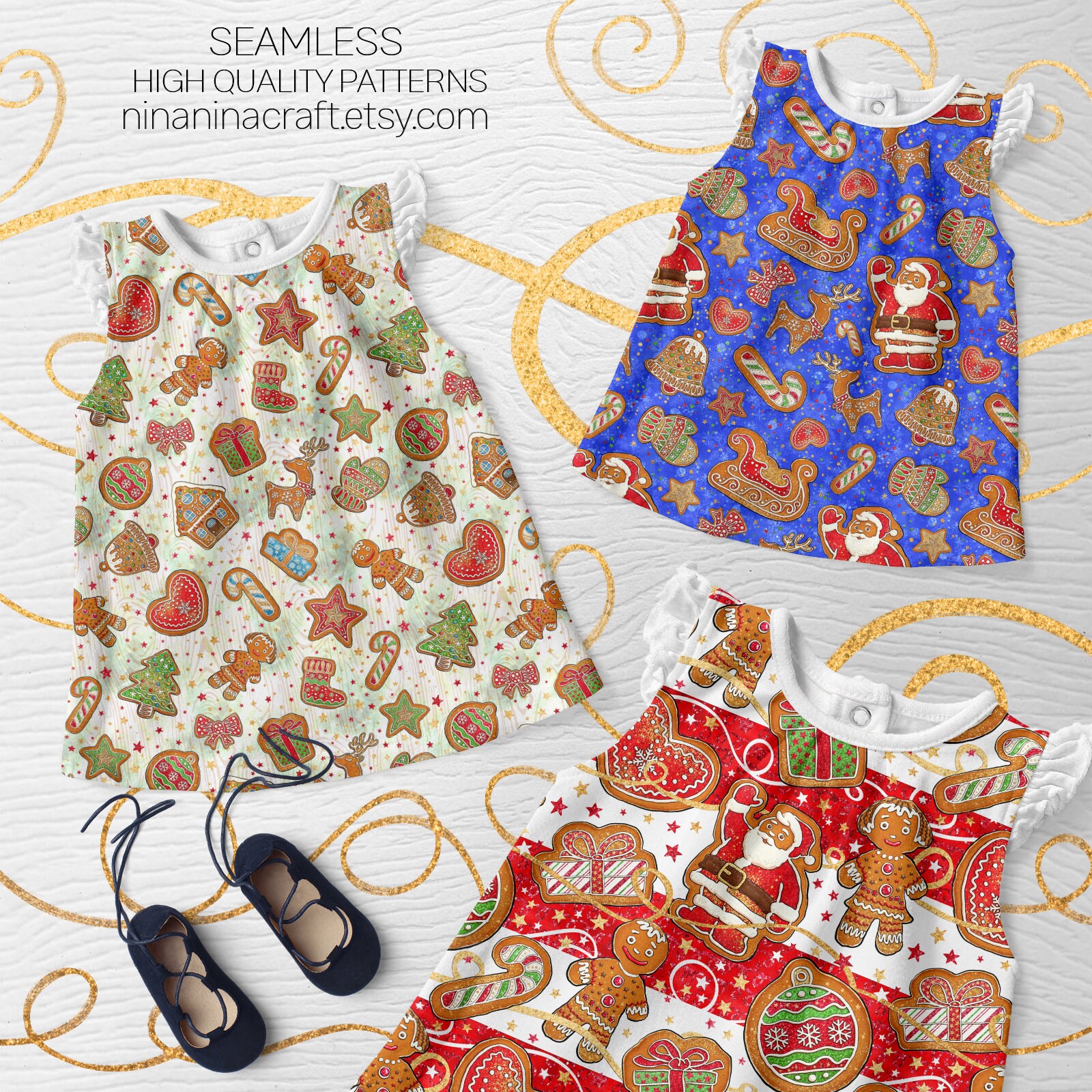 Christmas Digital Papers Pack Gingerbread Cute Santa Claus - Etsy