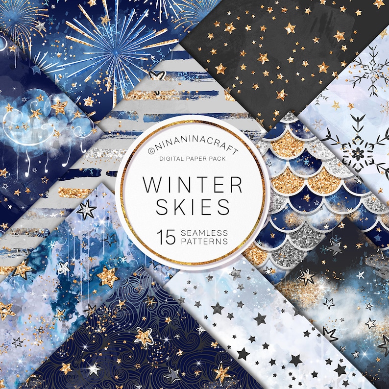 Winter Skies Digital Papers Winter Night Seamless Patterns by - Etsy