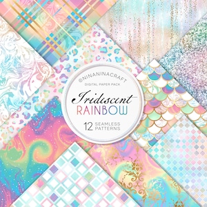Iridescent Digital Papers, Rainbow Glitter Seamless Patterns by ...