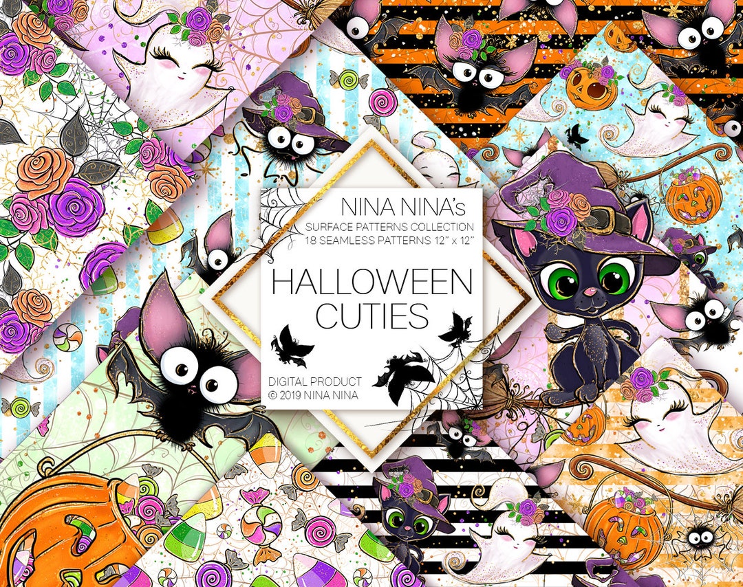 Cute Halloween Digital Papers, Halloween Seamless Patterns, Spooky ...