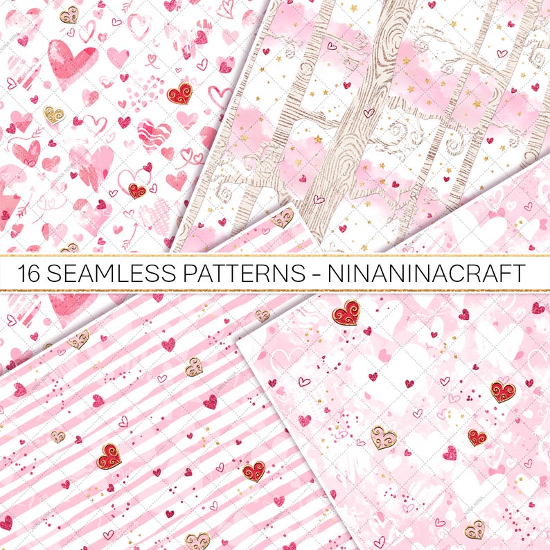 Woodland Digital Paper, Valentine's Day Seamless Patterns, Love Fabric ...
