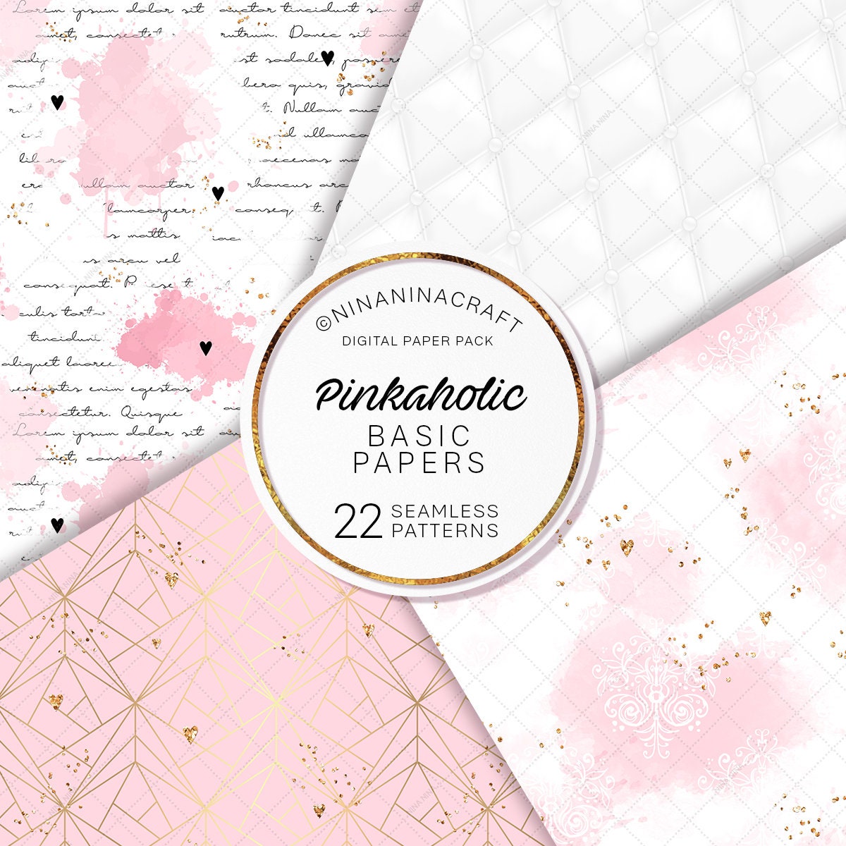 Pink Glamour Digital Paper Basic Pack, Luxury Seamless Patterns by ...