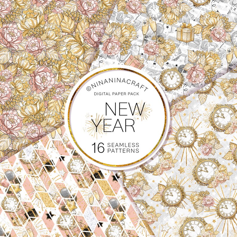 New Year Digital Paper Pack Peony Flowers Seamless Patterns - Etsy