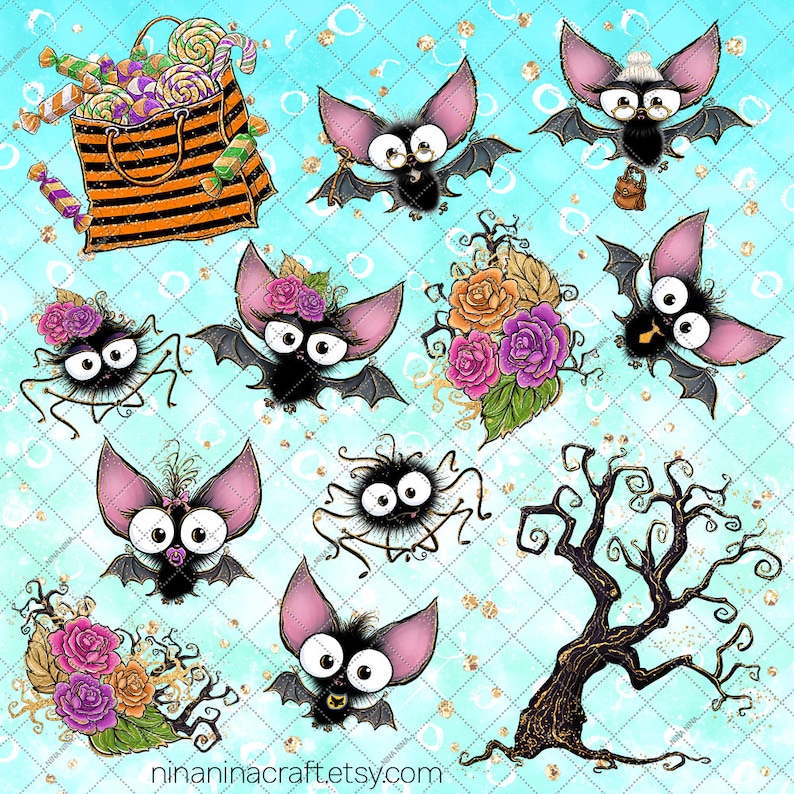 Cute Halloween Clipart Pack Spooky Glitter Clip Art Cute - Etsy