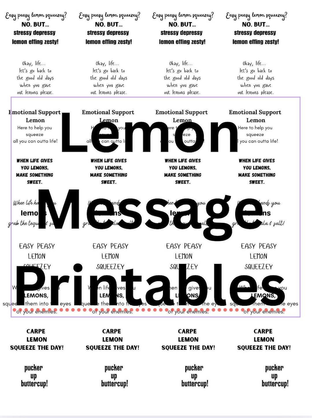 PRINTABLE LEMON MESSAGES - Digital File Download for Printable Messages ...