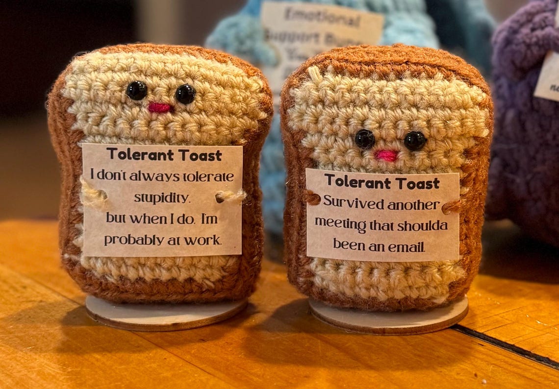 Tolerant Toast Crocheted Amigurumi Decor - Home Office Car - Funny ...