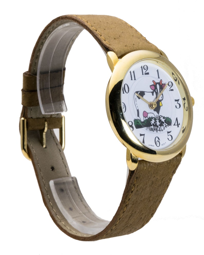 COW MOVING WATCH, Wrist Cow Face Watch. Camal Brown Genuine Leather ...
