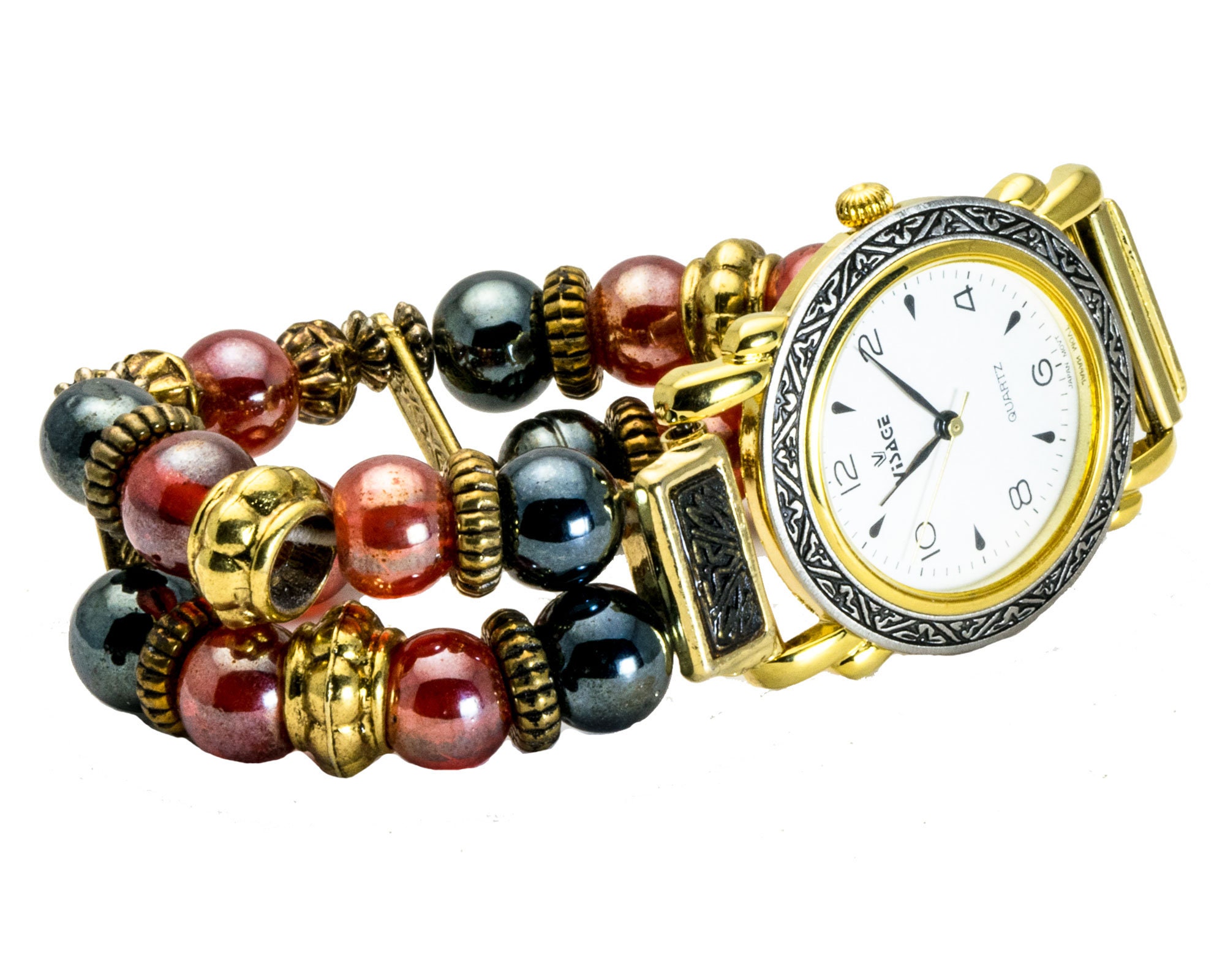 GLASS BEADS Watch:visage Women's Turquoise With Silver Case and Black ...