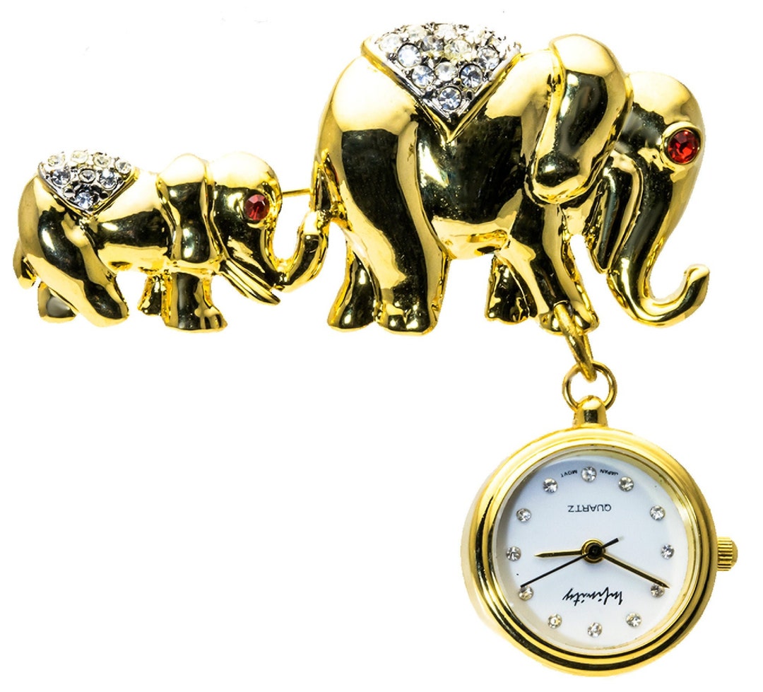 Elephant Baby Elephant Gold Finish BROACH WATCH PIN - Etsy