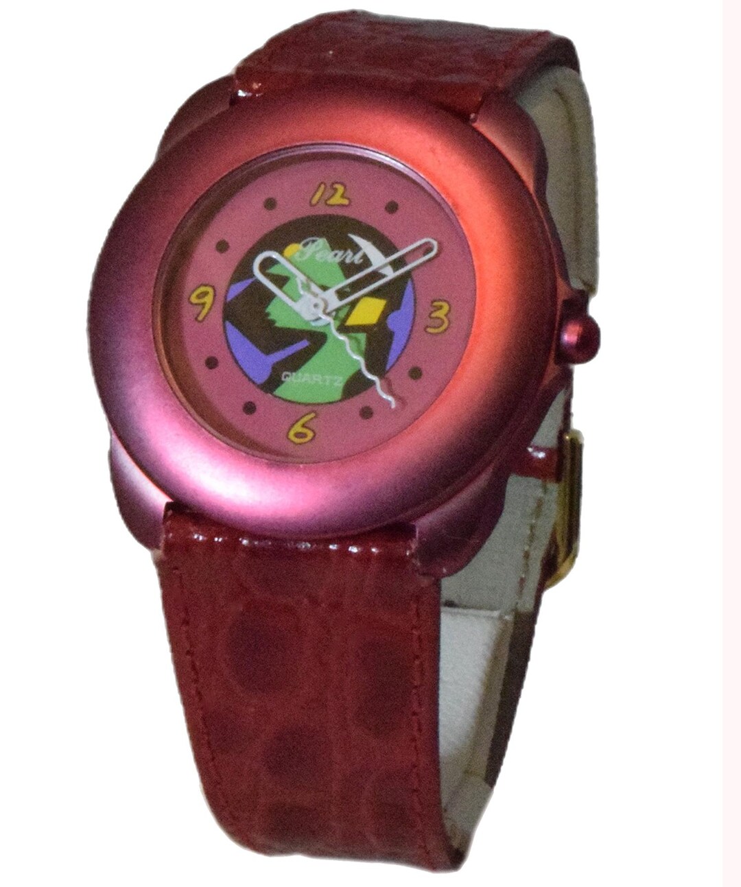 ARTDECO FACE WATCH, Wrist Watch. Red Genuine Leather Band Made in ...