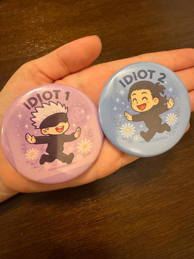 Gojo and Geto "idiot 1 and 2" Pins | Funny JJK Merch for Besties - Etsy