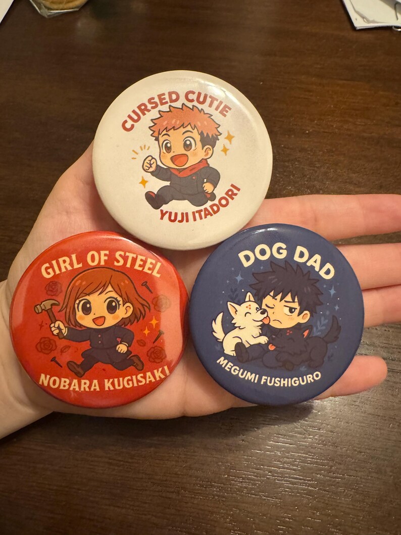 Jujutsu Kaisen Button Pins | First Years - Yuji, Megumi & Nobara ...