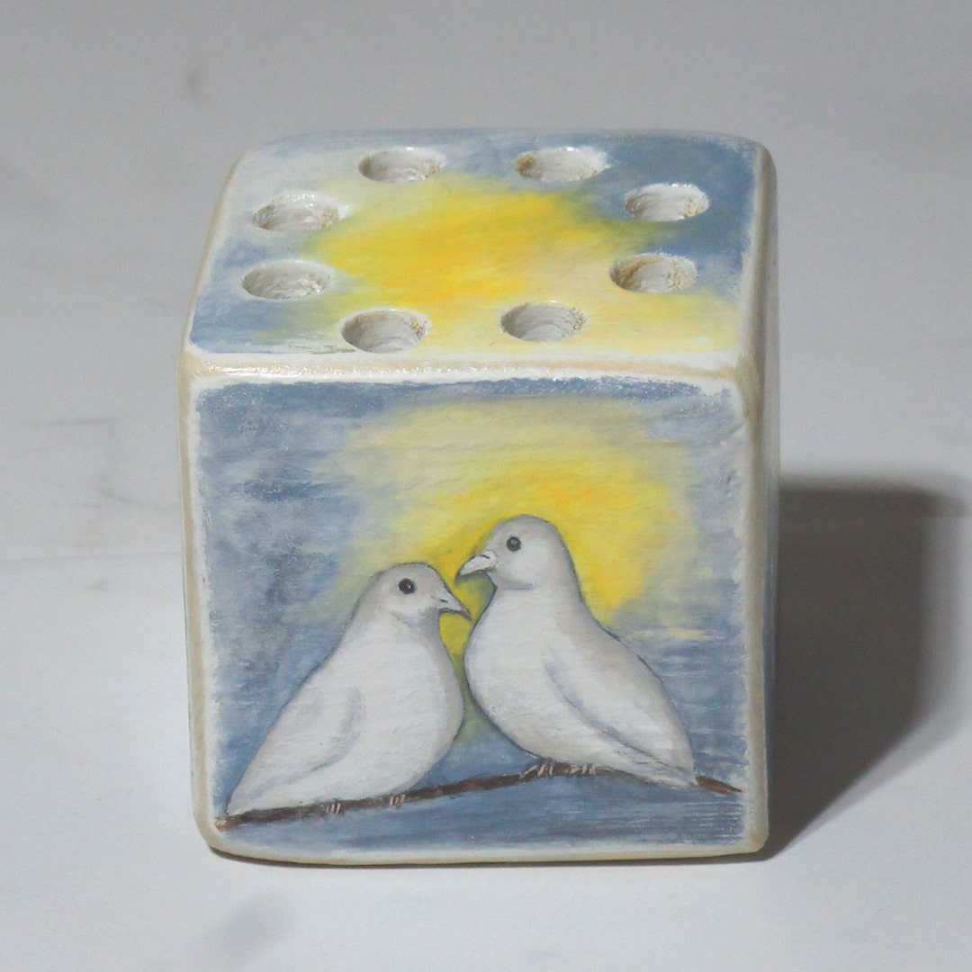 Modern Pen Holder Dove Rococo Late Baroque Painting Blue and Yellow ...