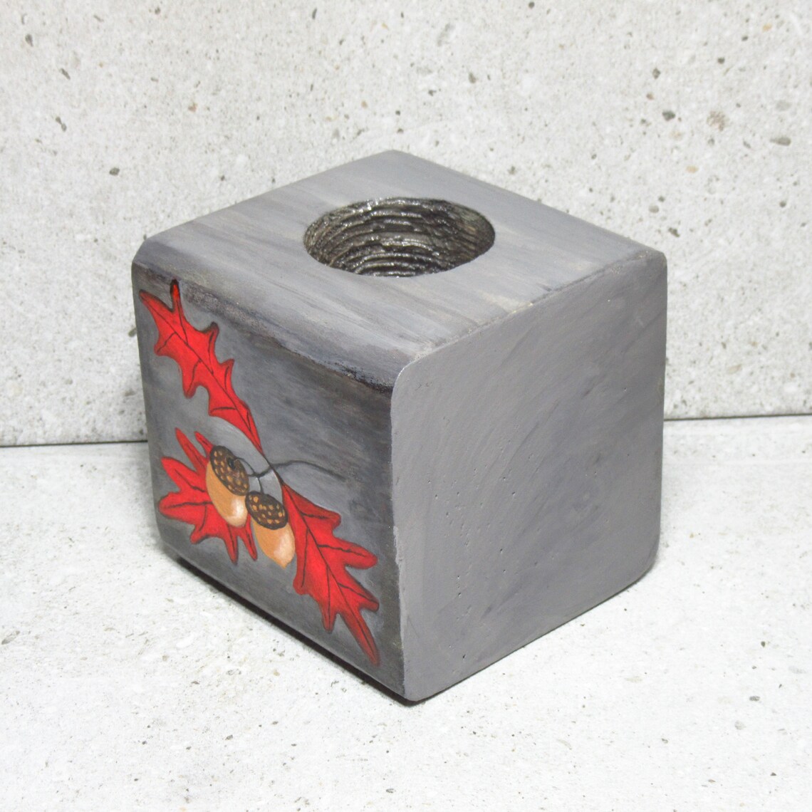 Acorn, Red Oak Leaf, Unique Pen Holder, Square Shape, Dark Gray and ...