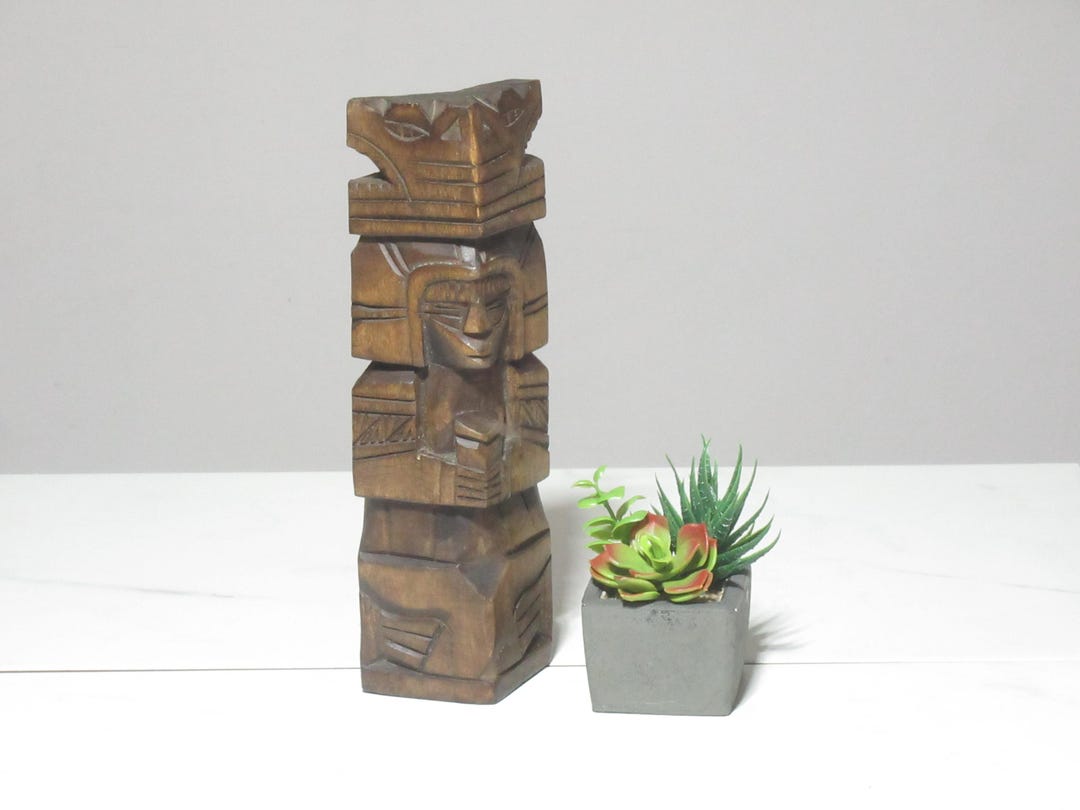 Hand Carved Totem, Aztec, Mayan, Mexico, Wood, Triangle Corner, Human ...