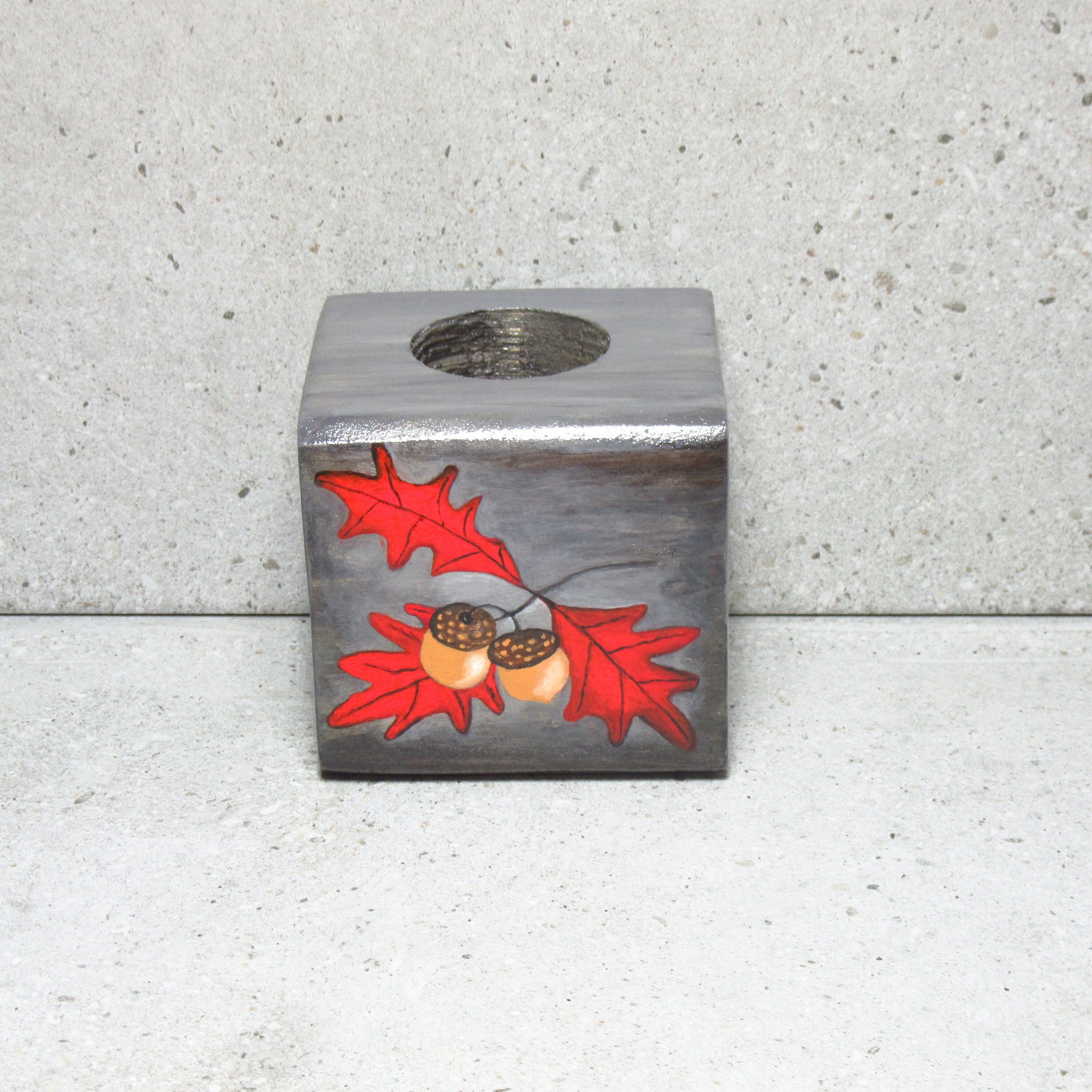 Acorn, Red Oak Leaf, Unique Pen Holder, Square Shape, Dark Gray and ...