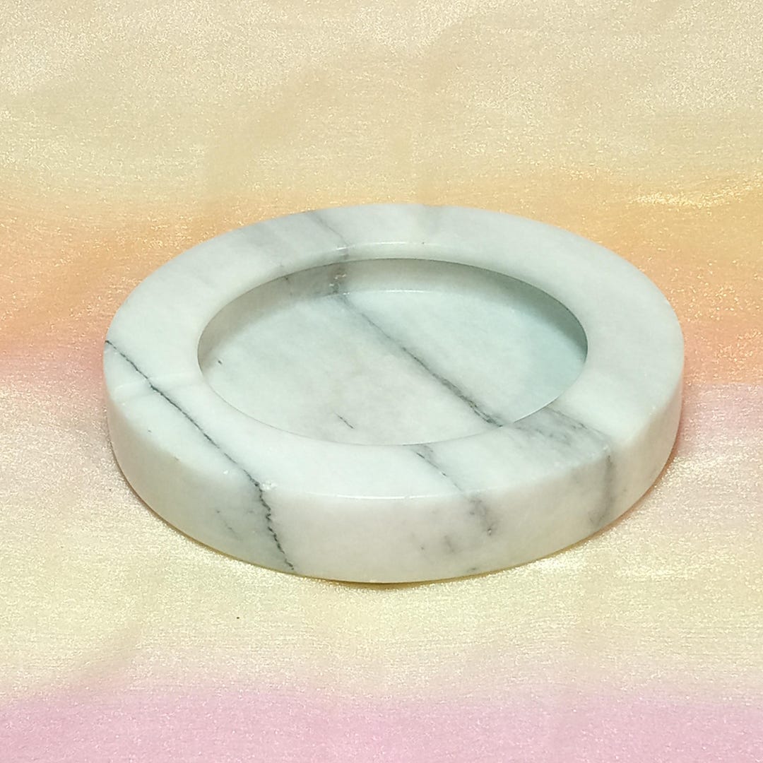 Mid-century Marble Ashtray - 6" Round Stone, Light Gray With Black ...
