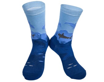 Embroidered Shark Socks Socks Shark Fish Fin Aqua Water - Etsy