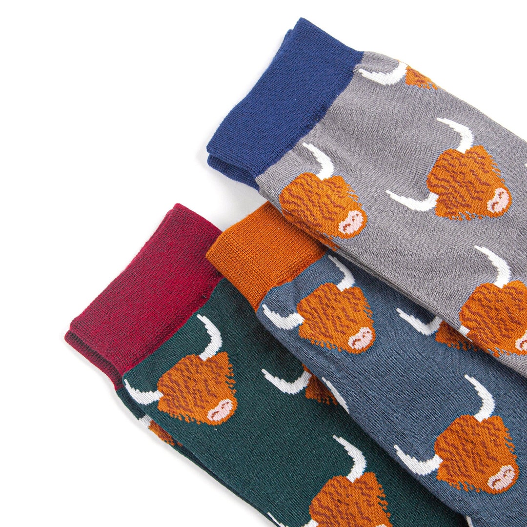 Highland Cow Socks, Mens Socks, Bamboo Socks, Funky Socks, Highland ...