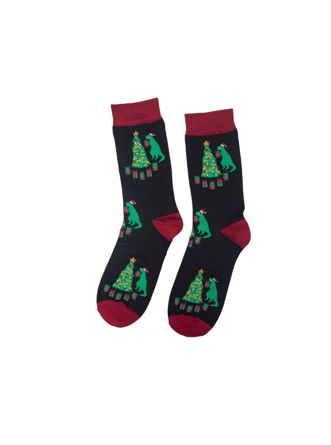 Men's Christmas Socks, Dinosaurs Socks, Christmas Tree Socks, T-rex ...