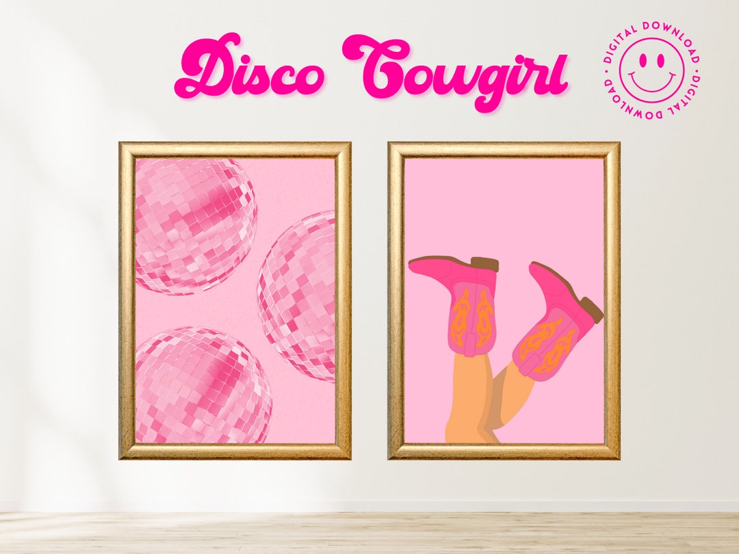 Disco Cowgirl Wall Decor | Pink and Orange Wall Decor | Cowgirl Boots ...