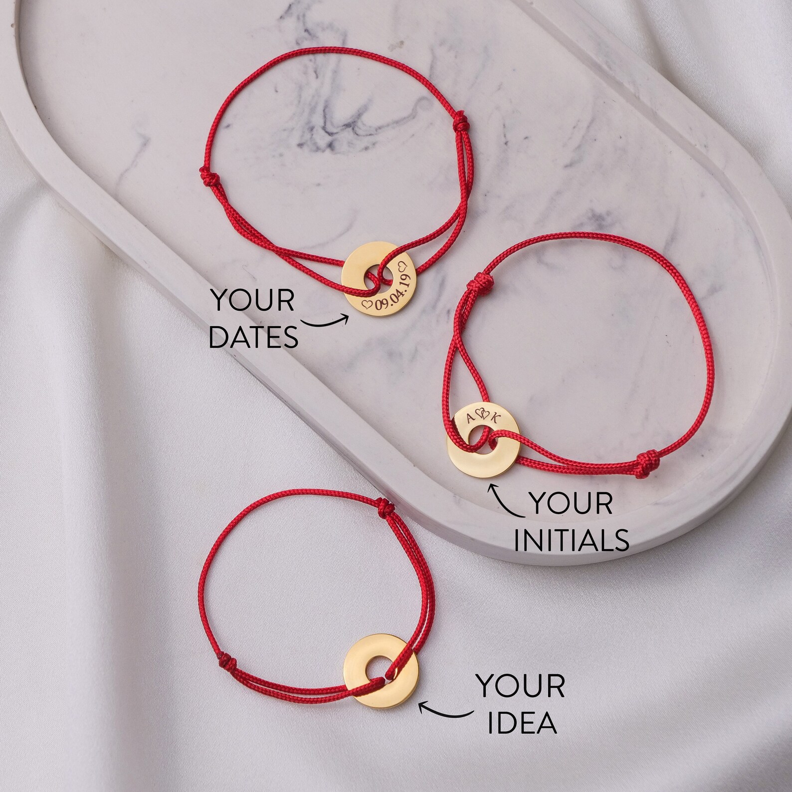 Red String Bracelet With Engraved Message, Personalized Unisex Red ...