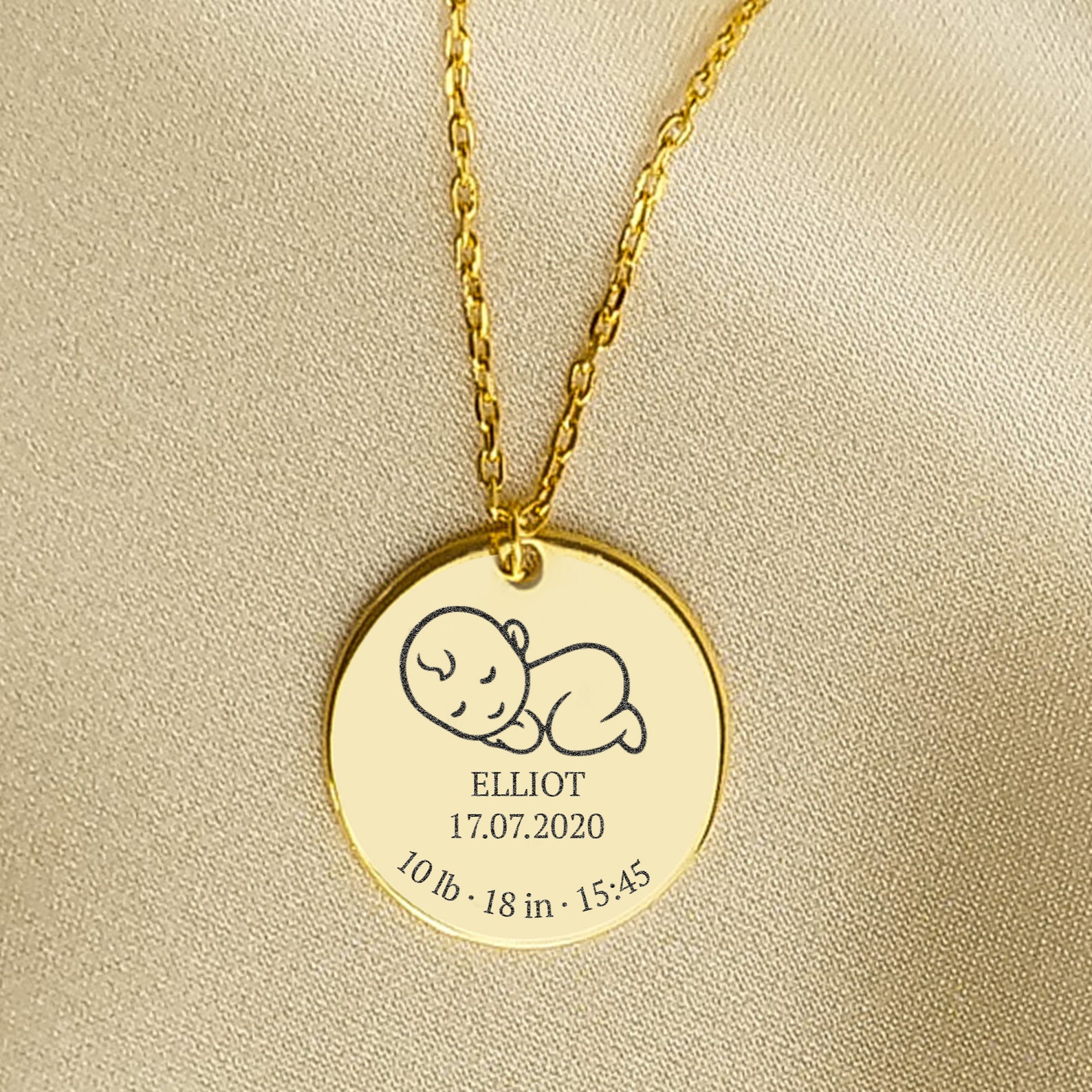 925 SILVER Engraved Baby Birth Necklace, New Mom Necklace With Baby ...