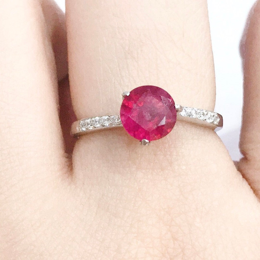 Ruby Ring, Unique Engagement Ring, Solitaire Ring, Round Ruby Ring ...