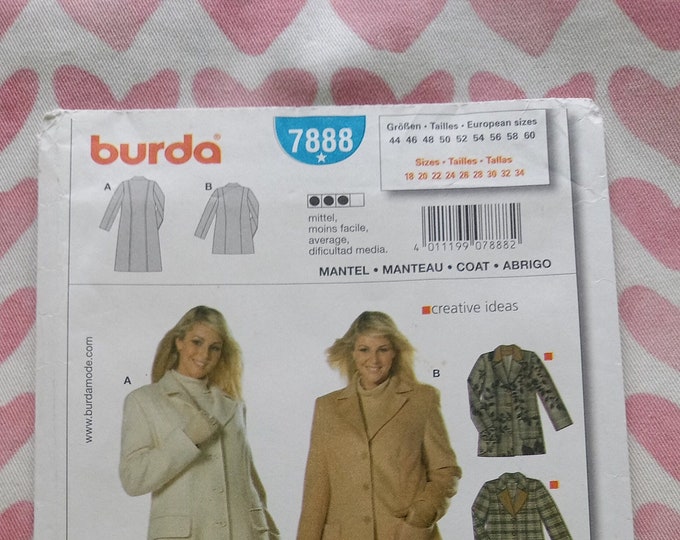 Burda 7888, Wool Coat Pattern, UC/FF - Etsy