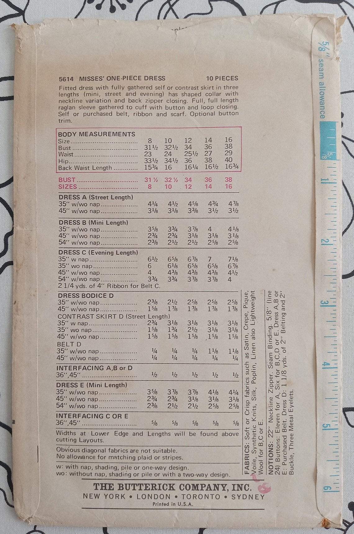 Vintage Butterick 5614, Dress Pattern, UC/FF - Etsy